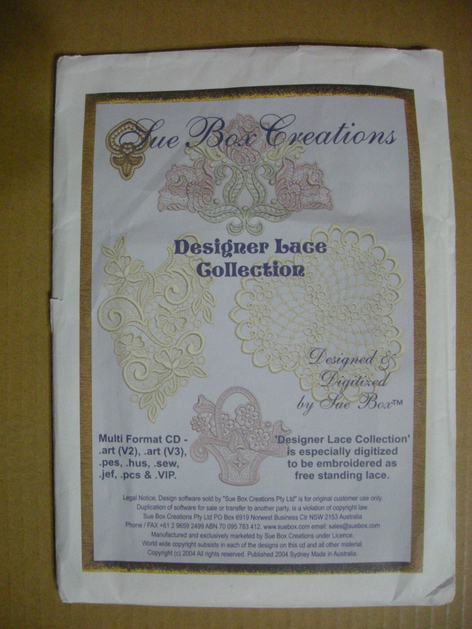 Sue Box Embroidery CD, Designer Lace Collection, Sewing Embroidery